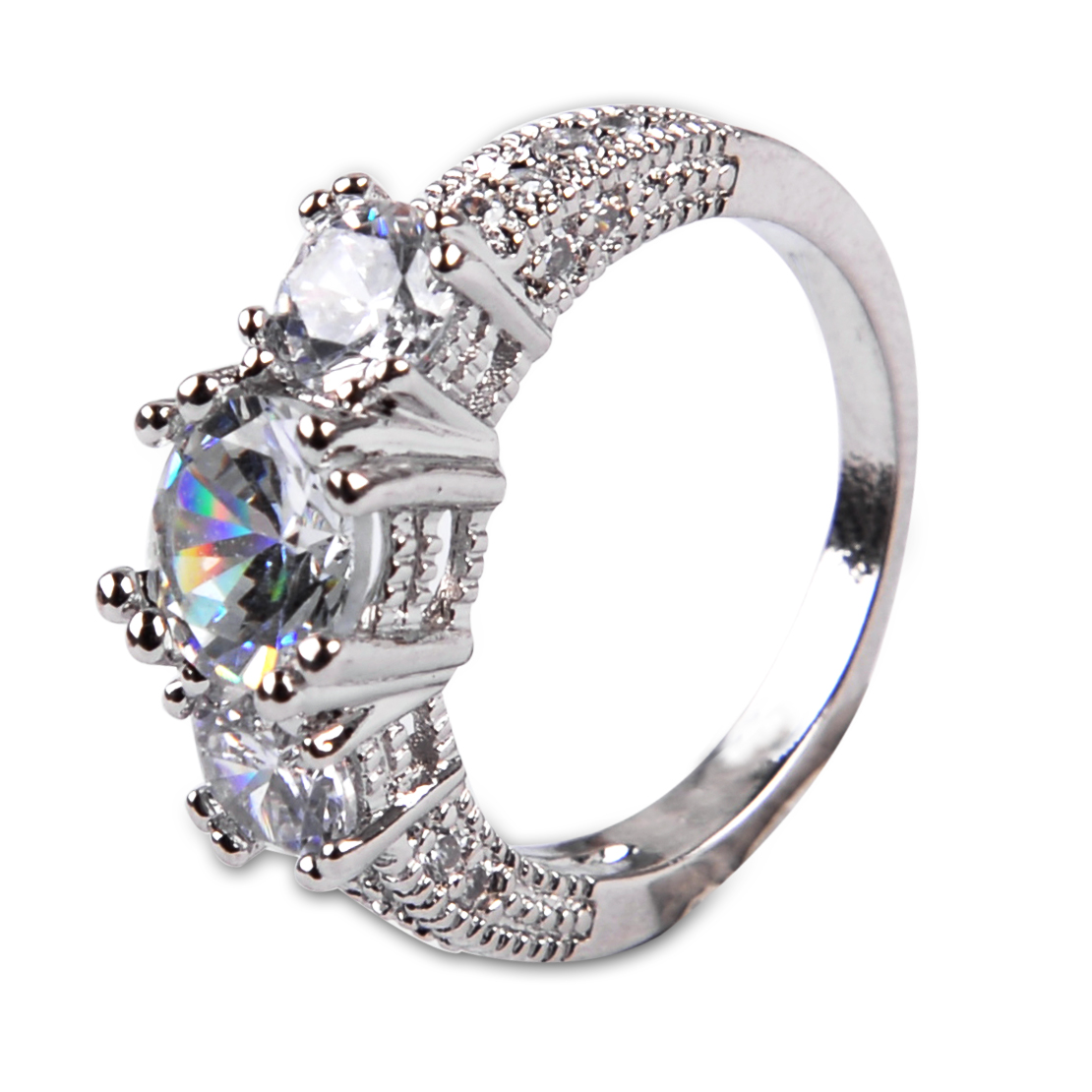 Luxury Zircon Silver Plated Wedding Party Band Ring Elegant Jewelry ...